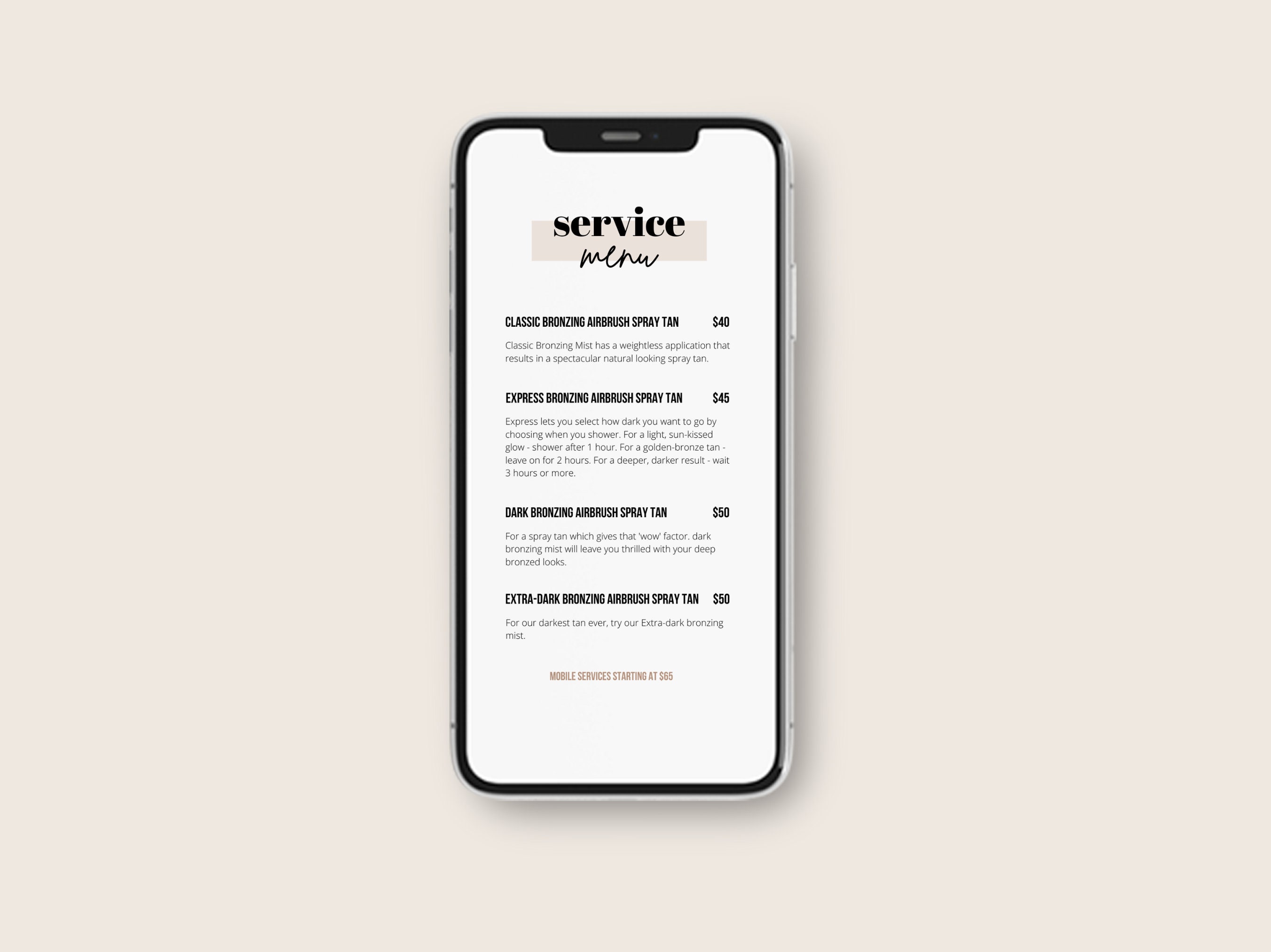 Virtual Spray Tan Service Menu Template Instagram Highlight Spray Tan ...