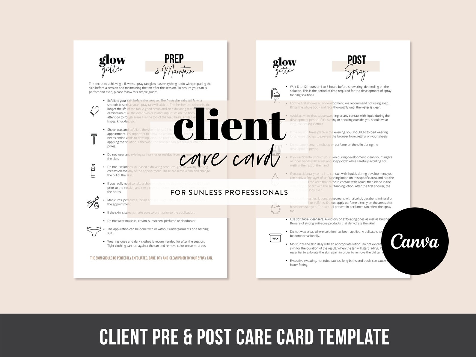 Spray Tan Client Care Card Template Pre and Post Spray Tan - Etsy