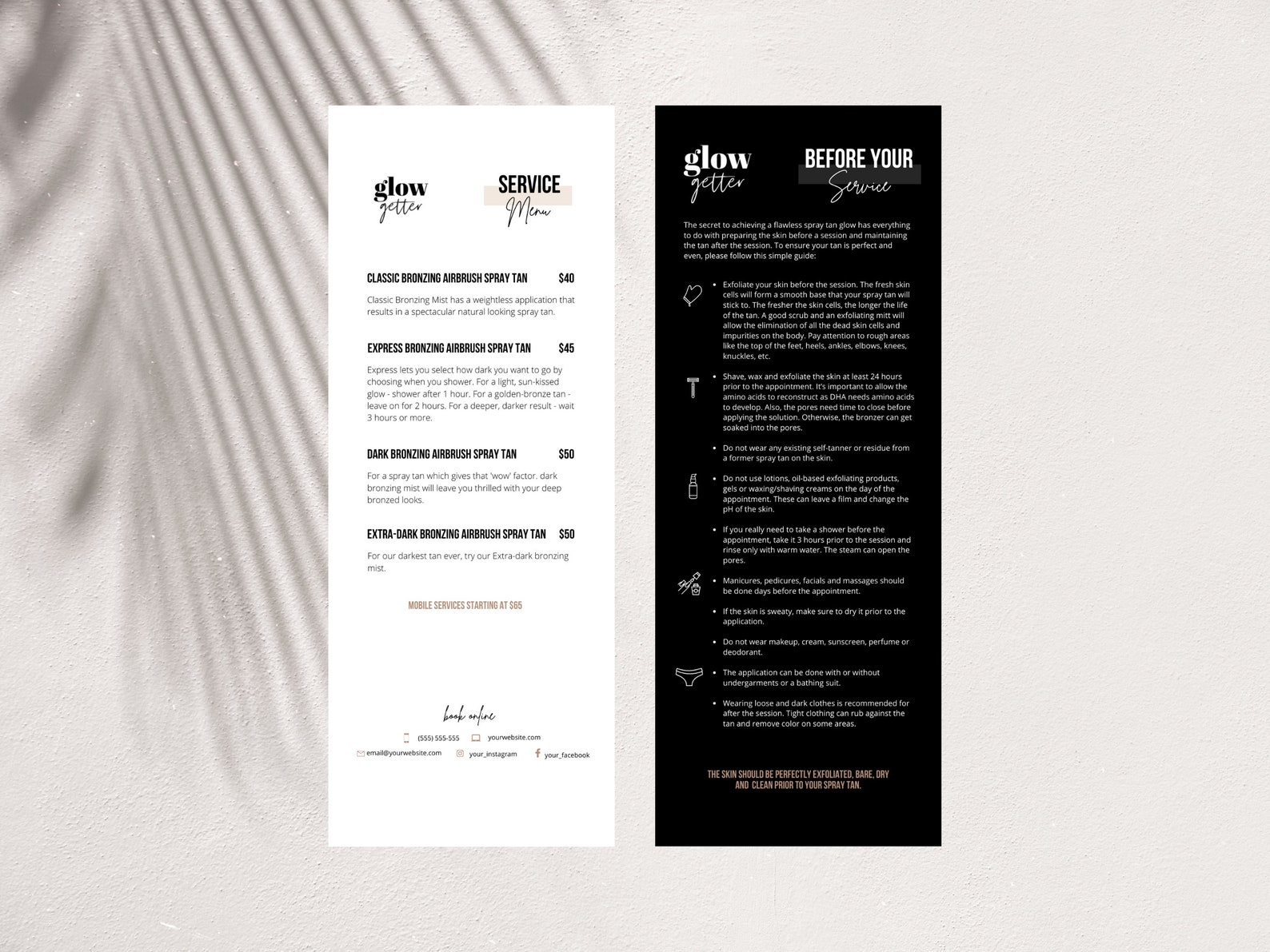 Spray Tan Service Menu Template Salon Price List Spray Tan - Etsy