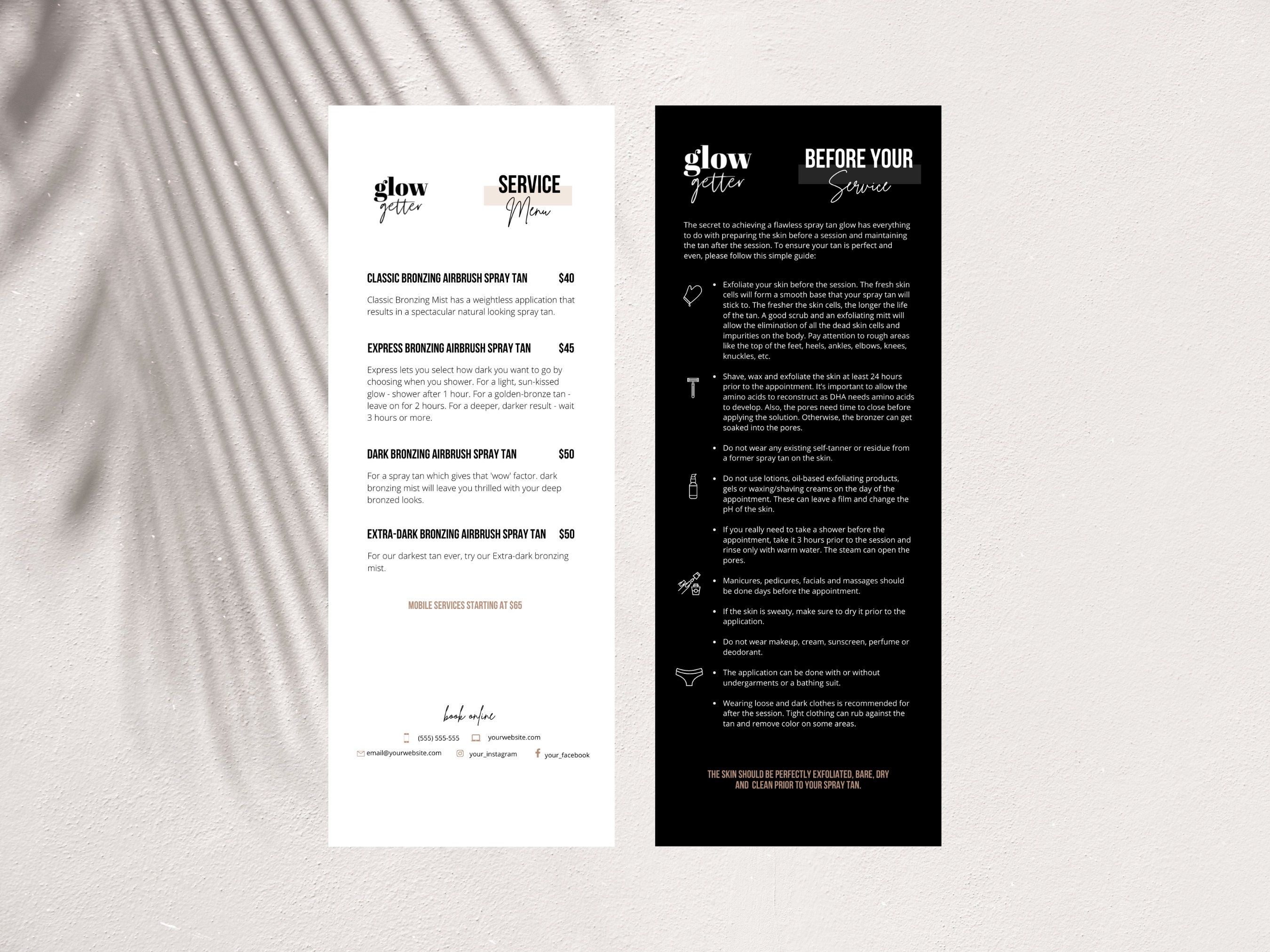 Spray Tan Service Menu Template Salon Price List Spray Tan - Etsy