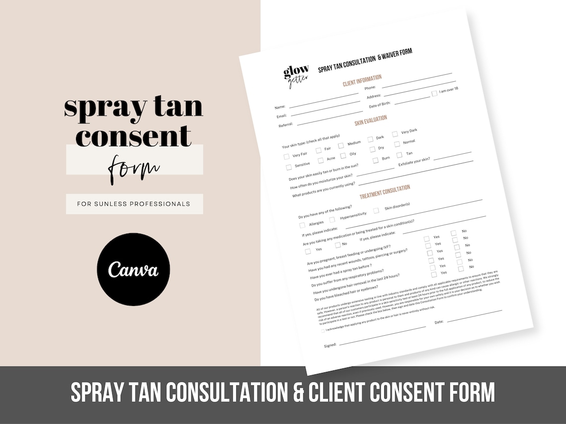 Spray Tan Consent Form Template Spray Tanning Business - Etsy