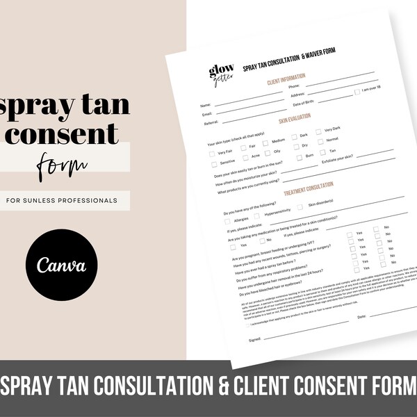 Spray Tan Consent Form Template - Etsy