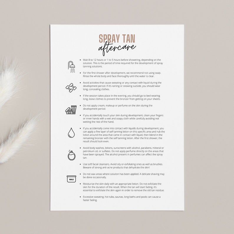 Spray Tan Client Care Card Template | Pre and Post Spray Tan ...