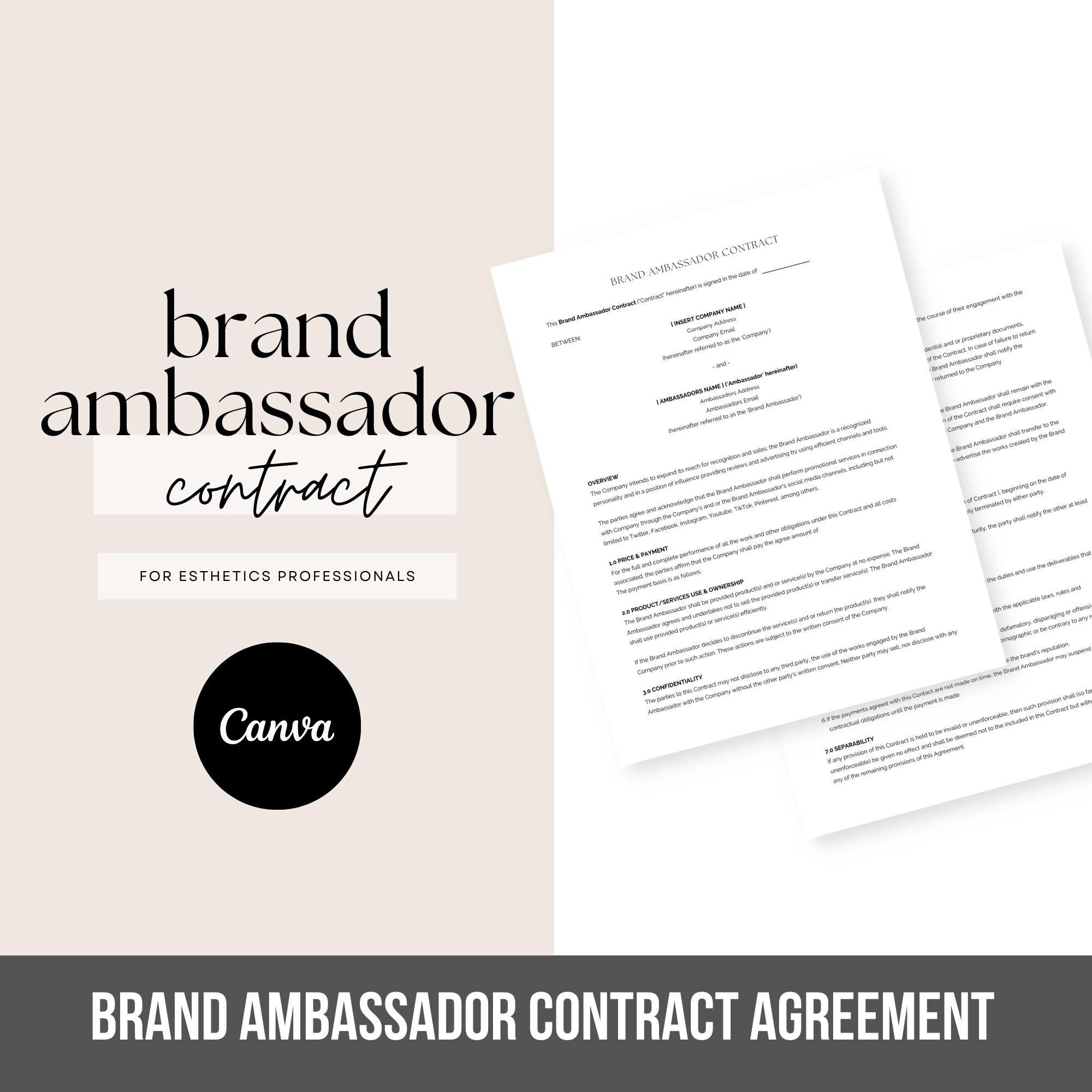 Brand Ambassador Agreement Contract Social Media Influence Agreement ...
