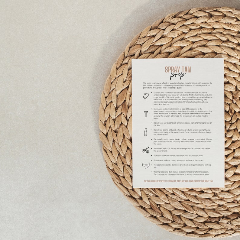 Spray Tan Client Care Card Template | Pre and Post Spray Tan ...