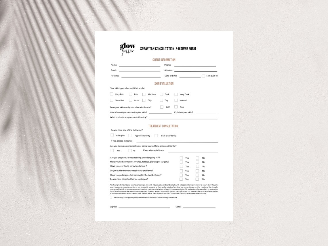 Spray Tan Consent Form Template Spray Tanning Business - Etsy