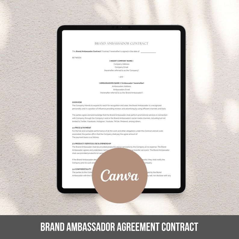 Brand Ambassador Agreement Contract Template: Social Media Influencer ...