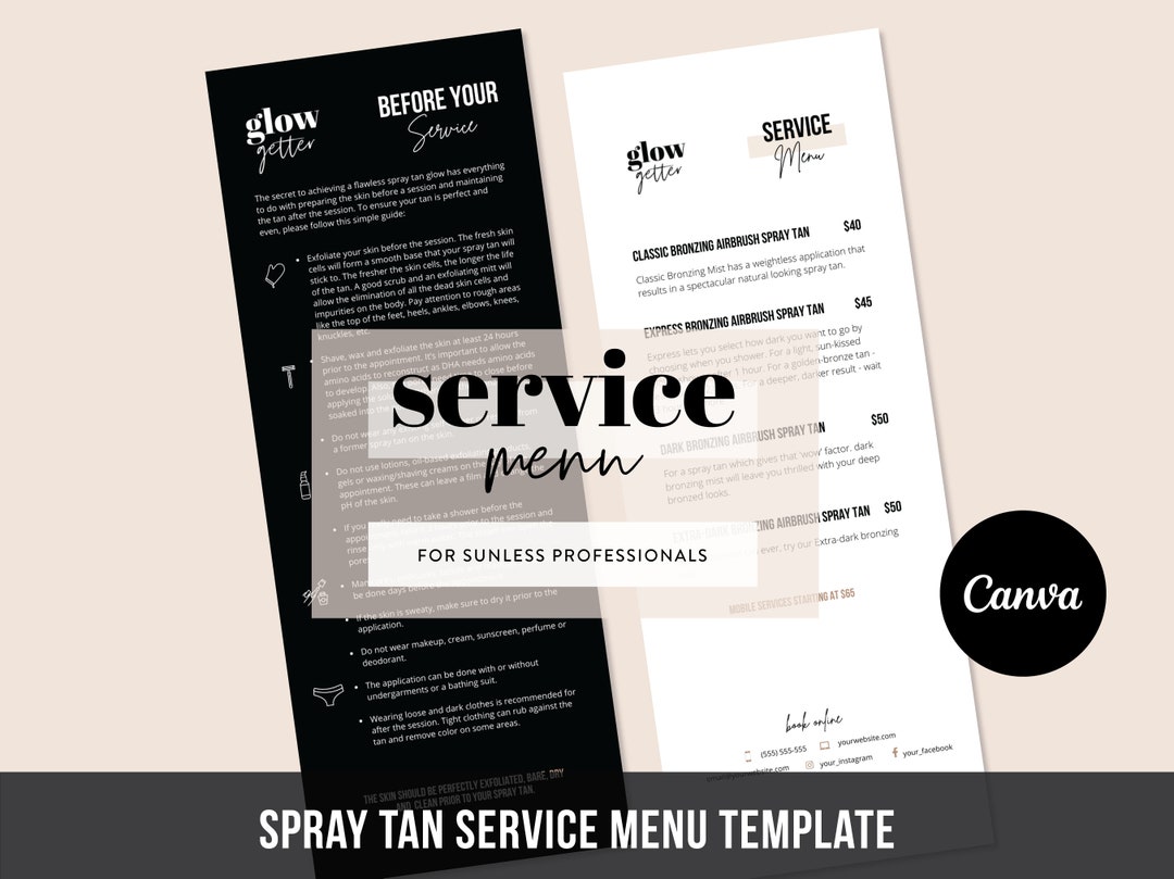 Spray Tan Service Menu Template Salon Price List (Instant Download) - Etsy