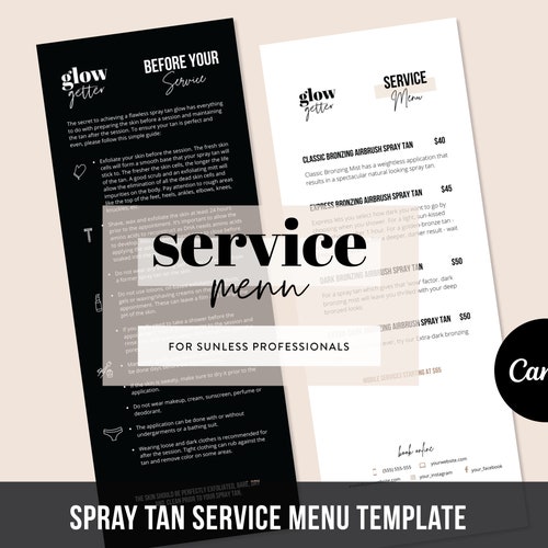 Spray Tan Service Menu Template Salon Price List Spray Tan - Etsy