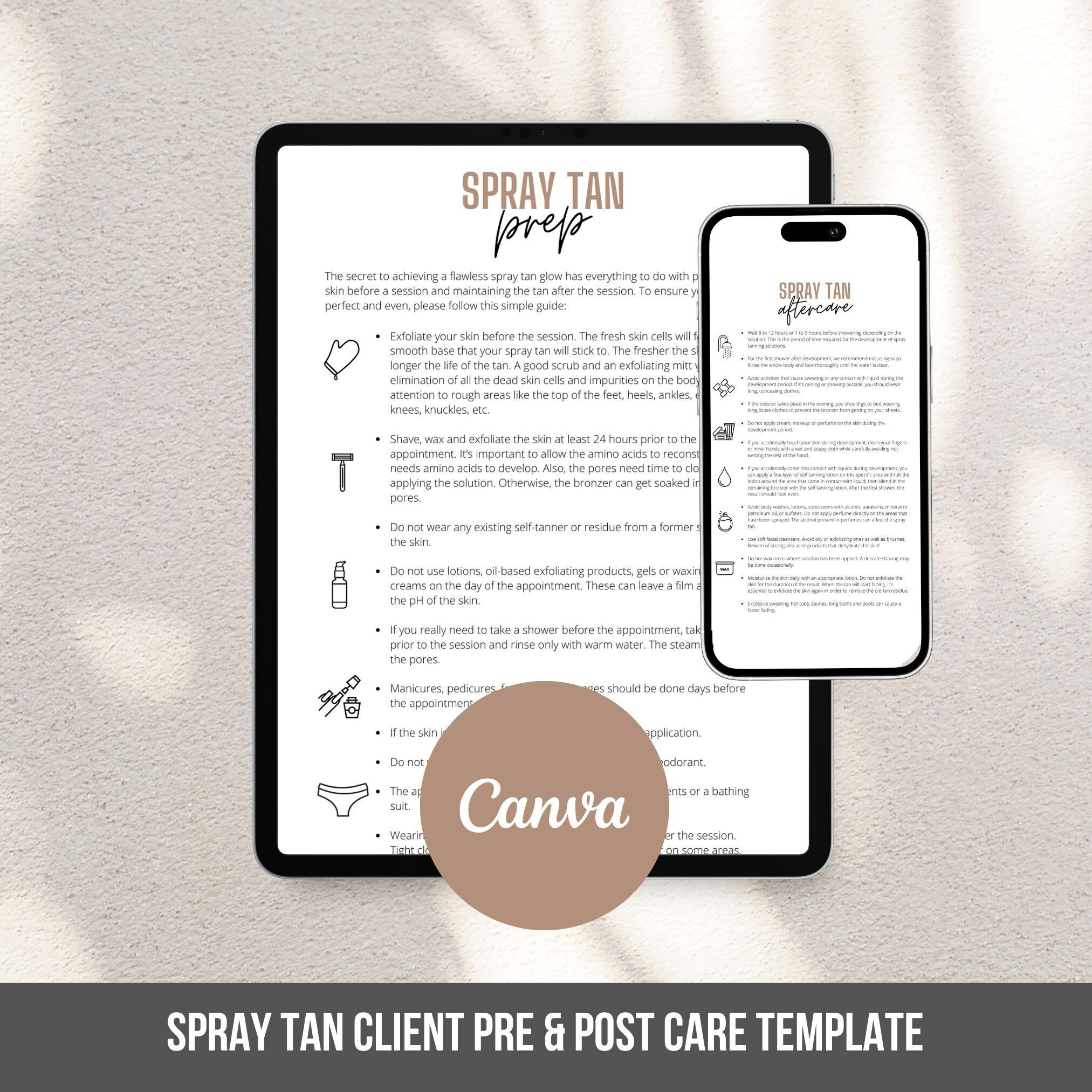 Spray Tan Client Care Card Template Pre and Post Spray Tan Instructions ...