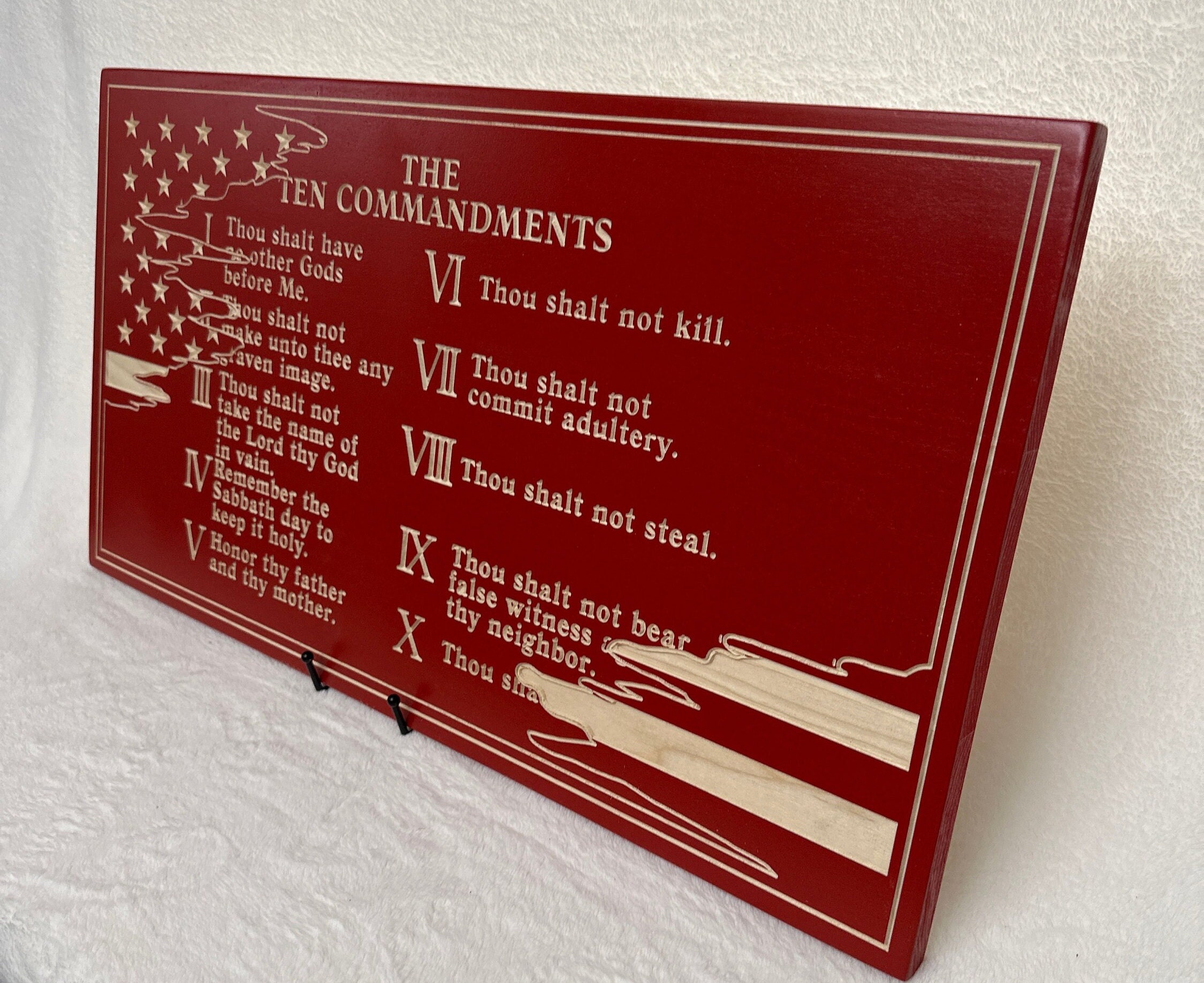 The 10 Commandments Tattered American Wood Flag CNC 24x13x3/4 Free ...