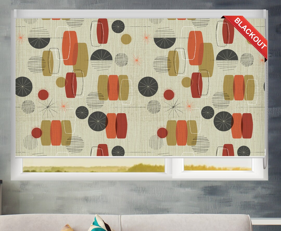 Mid Century Roller Shades, Abstract Roller Blinds, Retro Living Room ...
