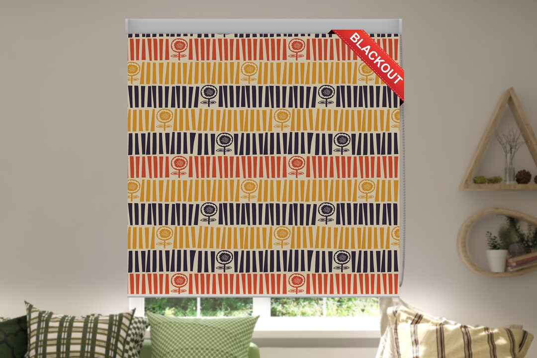 FLORAL RETRO VINTAGE Roller Shades, Mid Century Modern Roller Blinds ...