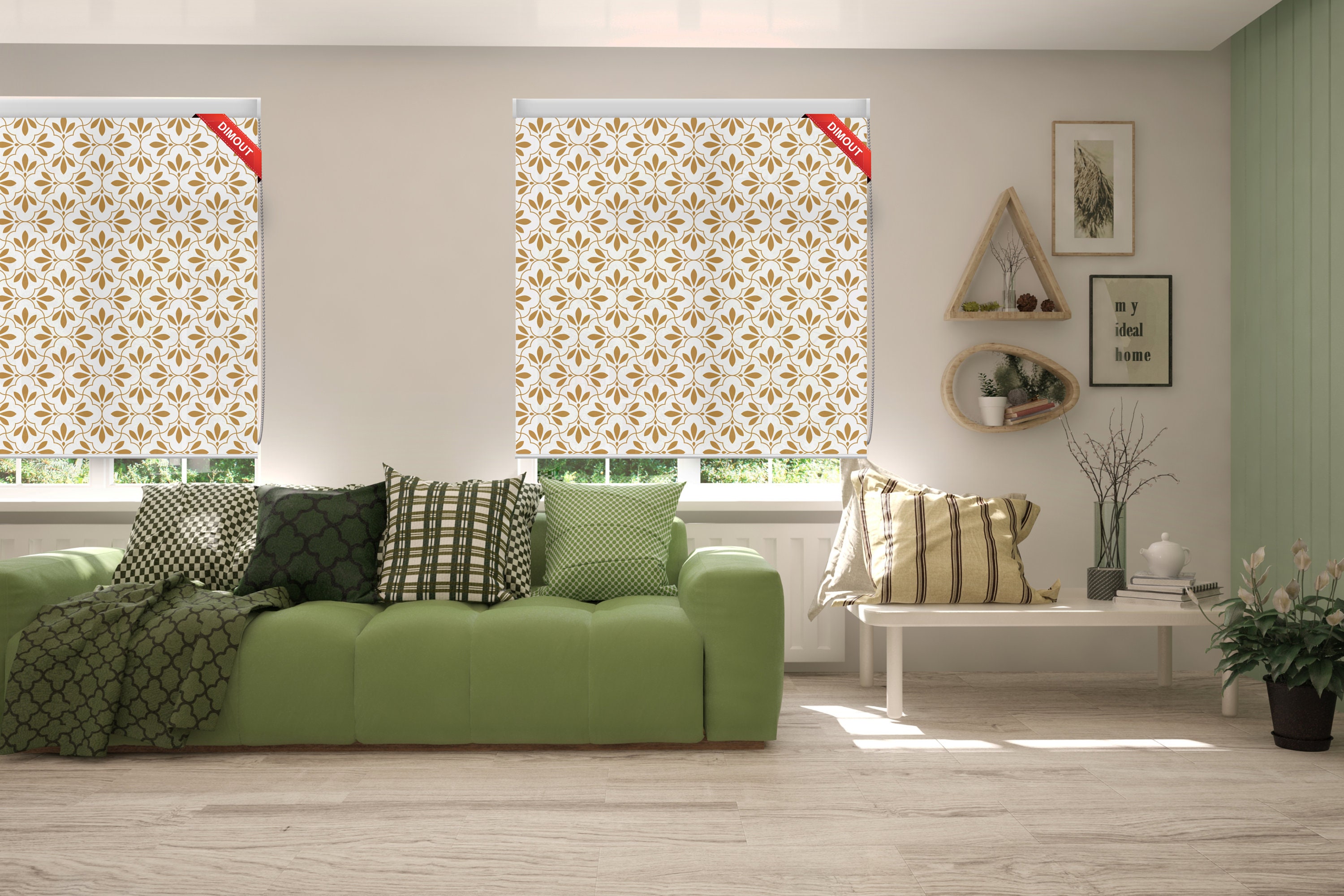 Golden Flower Pattern Roller Shades, Modern Pattern Roller Blinds ...