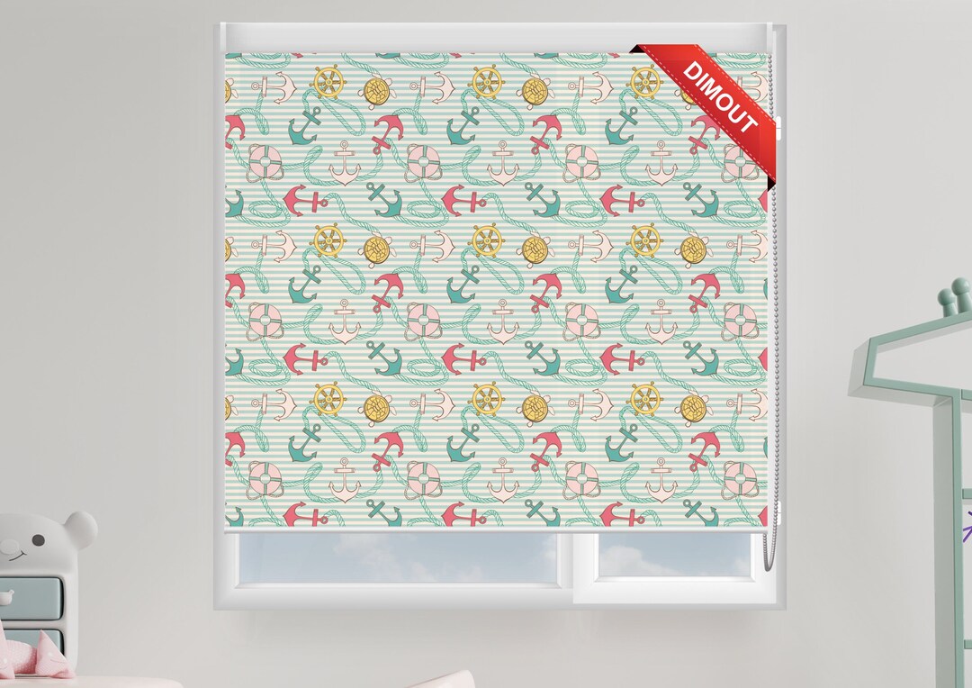 Kids Nautical Roller Shades, Anchors and Turtles Roller Blinds, Marine ...