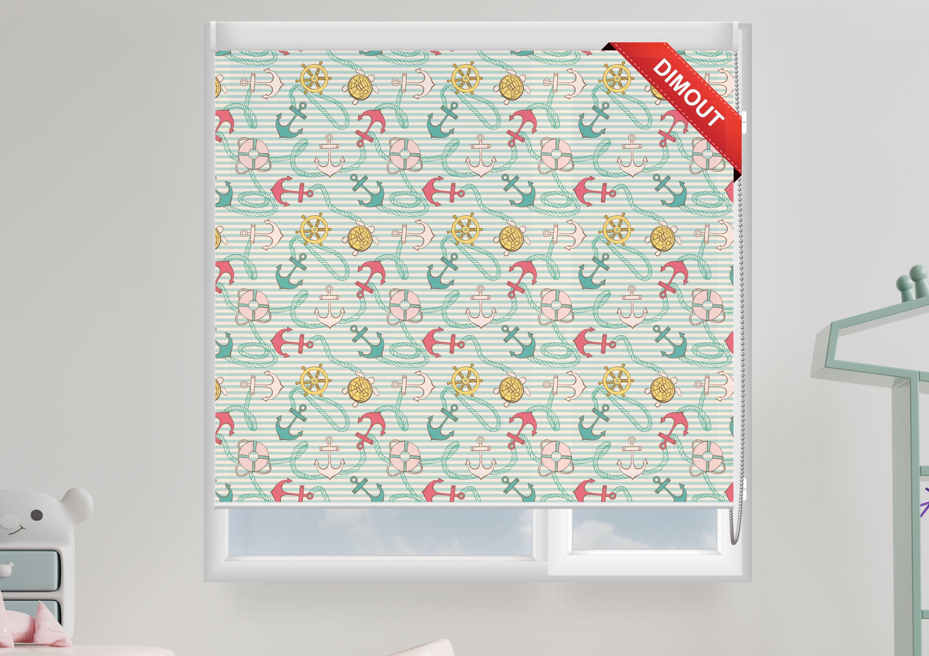 Kids Nautical Roller Shades, Anchors and Turtles Roller Blinds, Marine ...