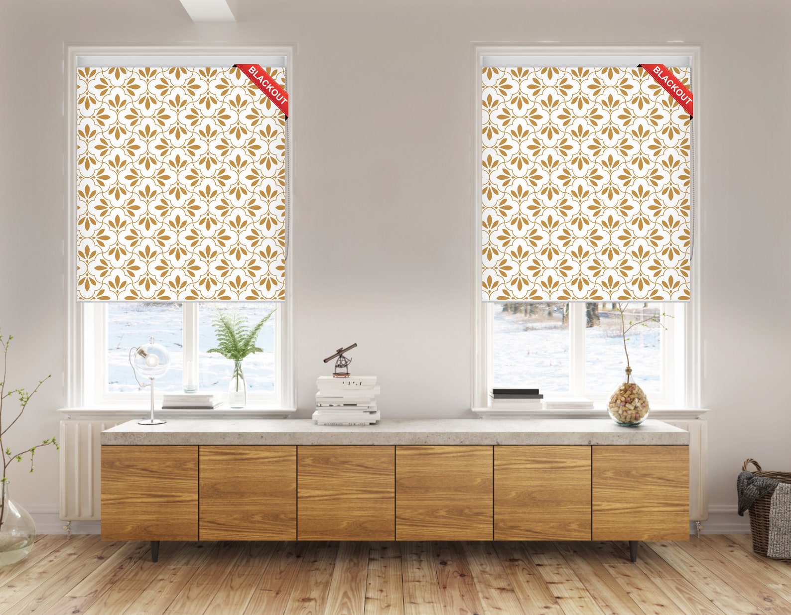 Golden Flower Pattern Roller Shades, Modern Pattern Roller Blinds ...