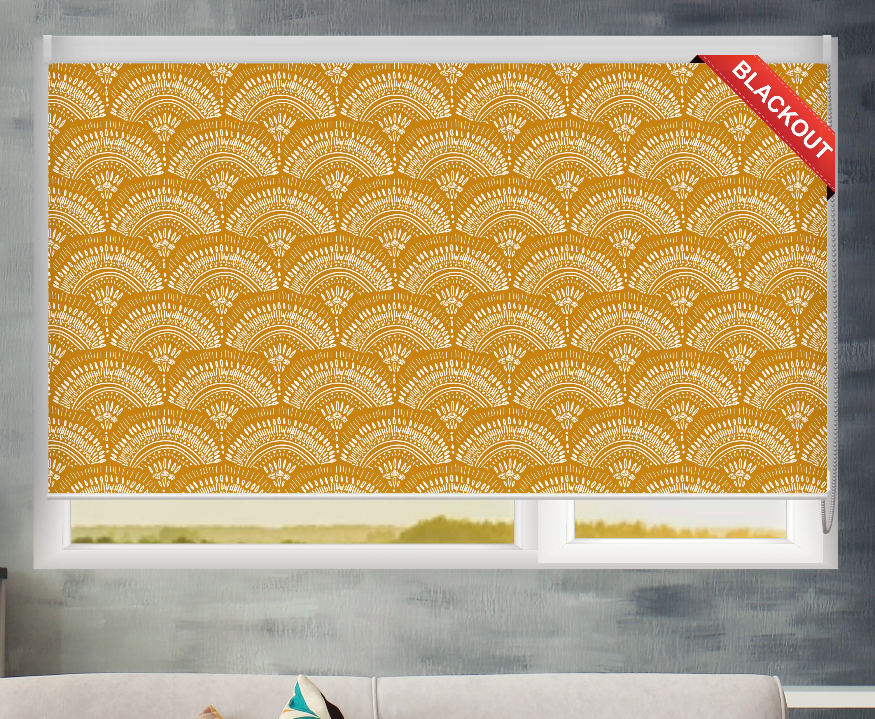 ABSTRACT BOHEMIAN ROLLER Shades, Geometric Pattern in White on A ...