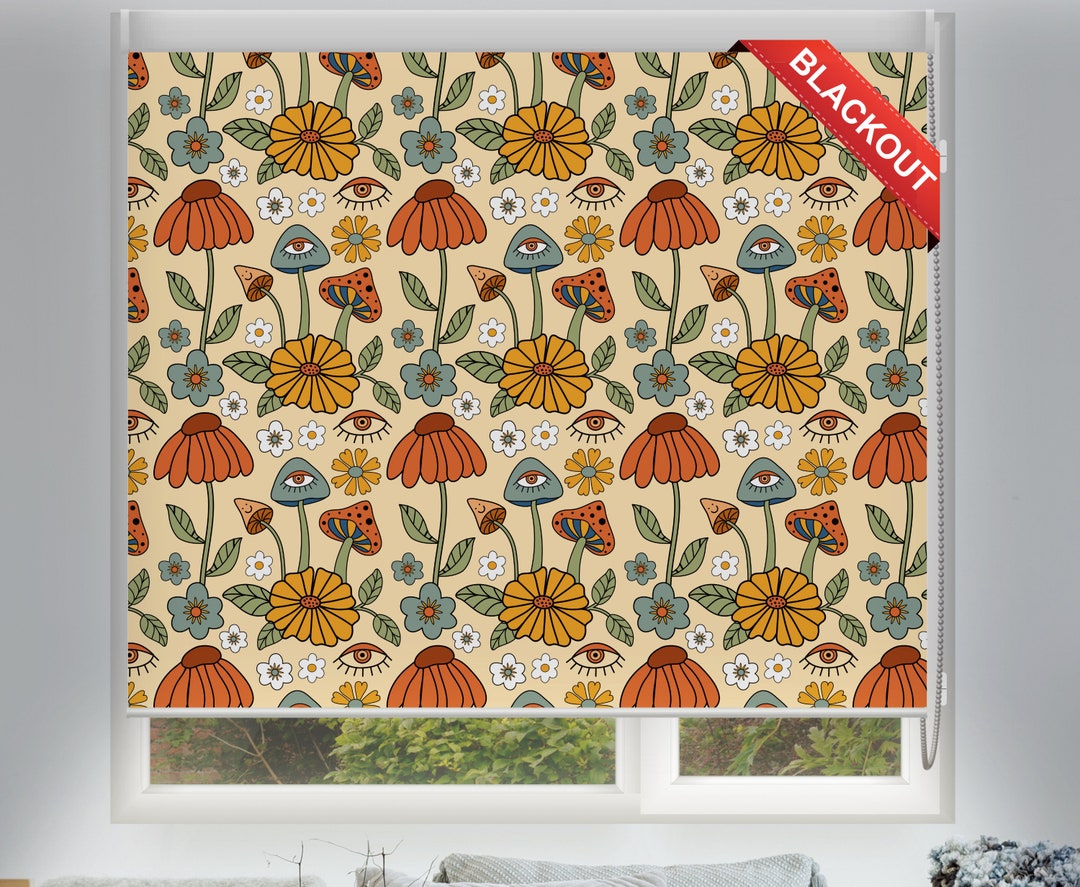 ABSTRACT SURREAL 70s RETRO Floral Roller Blinds, Colorful Flowers ...