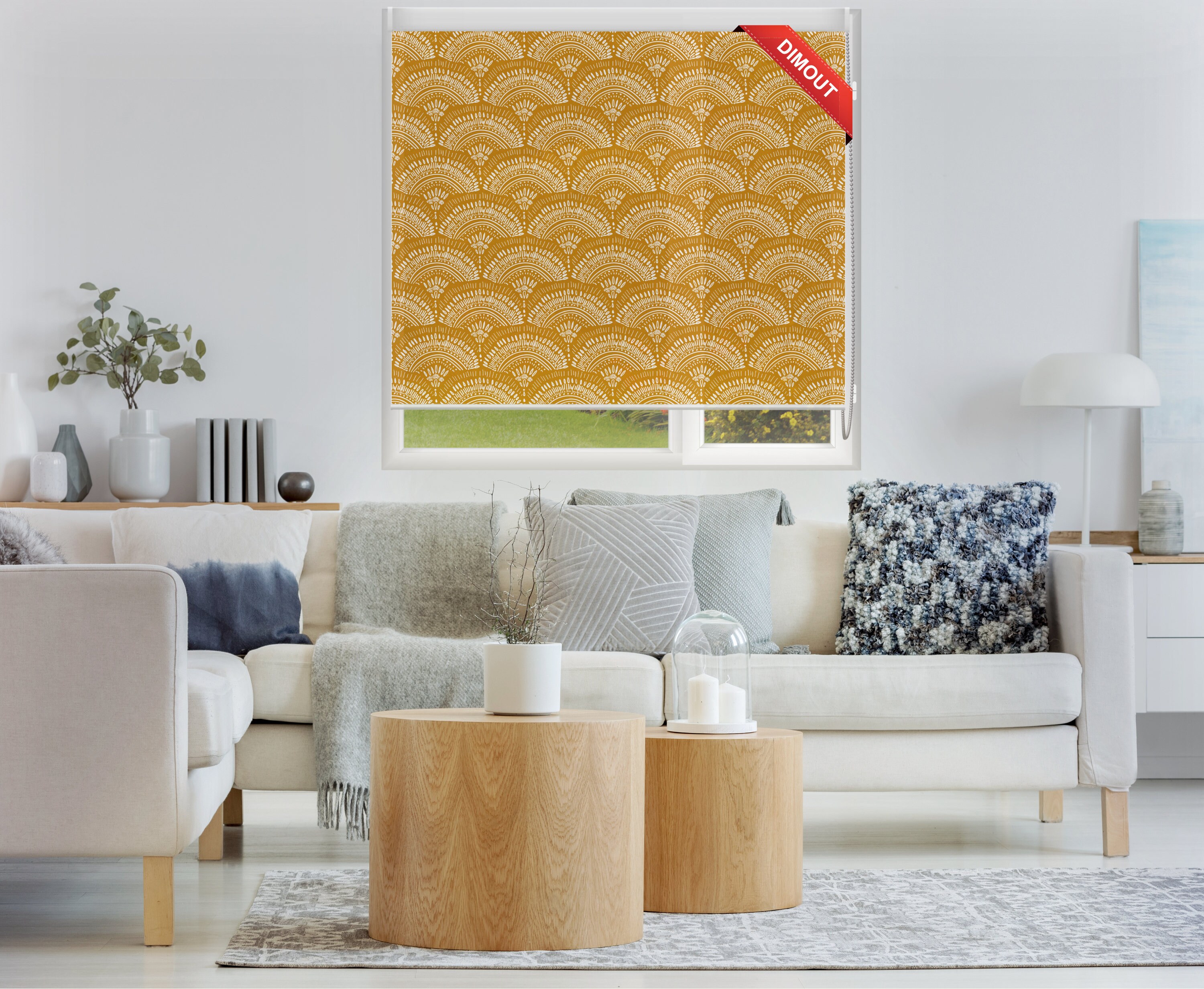 ABSTRACT BOHEMIAN ROLLER Shades, Geometric Pattern in White on A ...