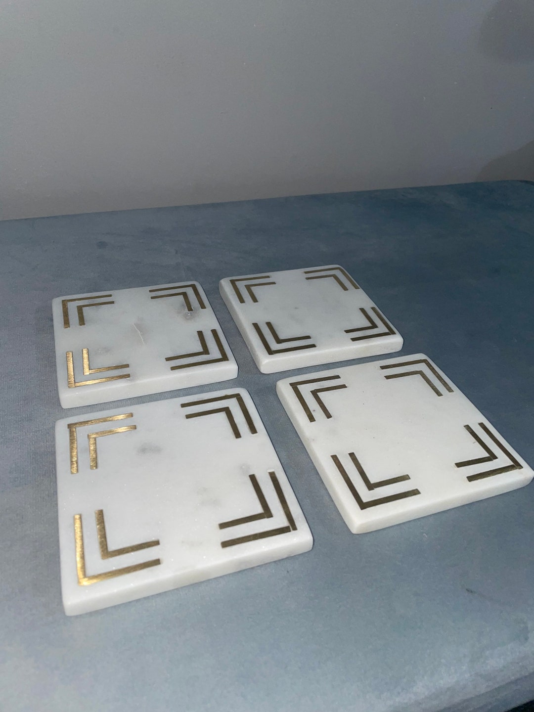 Square White Marble Gold Accent Modern Natural Stone Coasters - Etsy