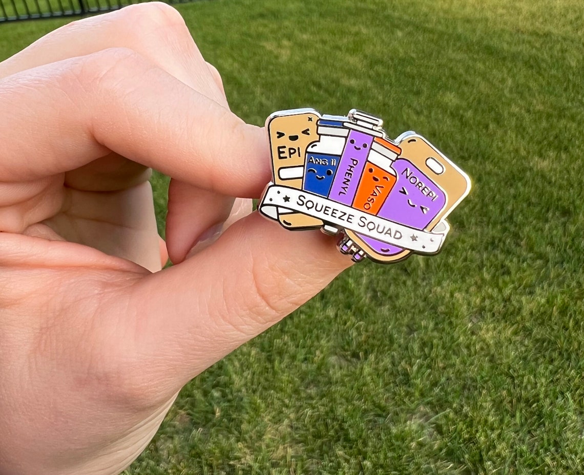Squeeze Squad Vasopressors - Hard Enamel Pin, Cute Medical Nurse ...