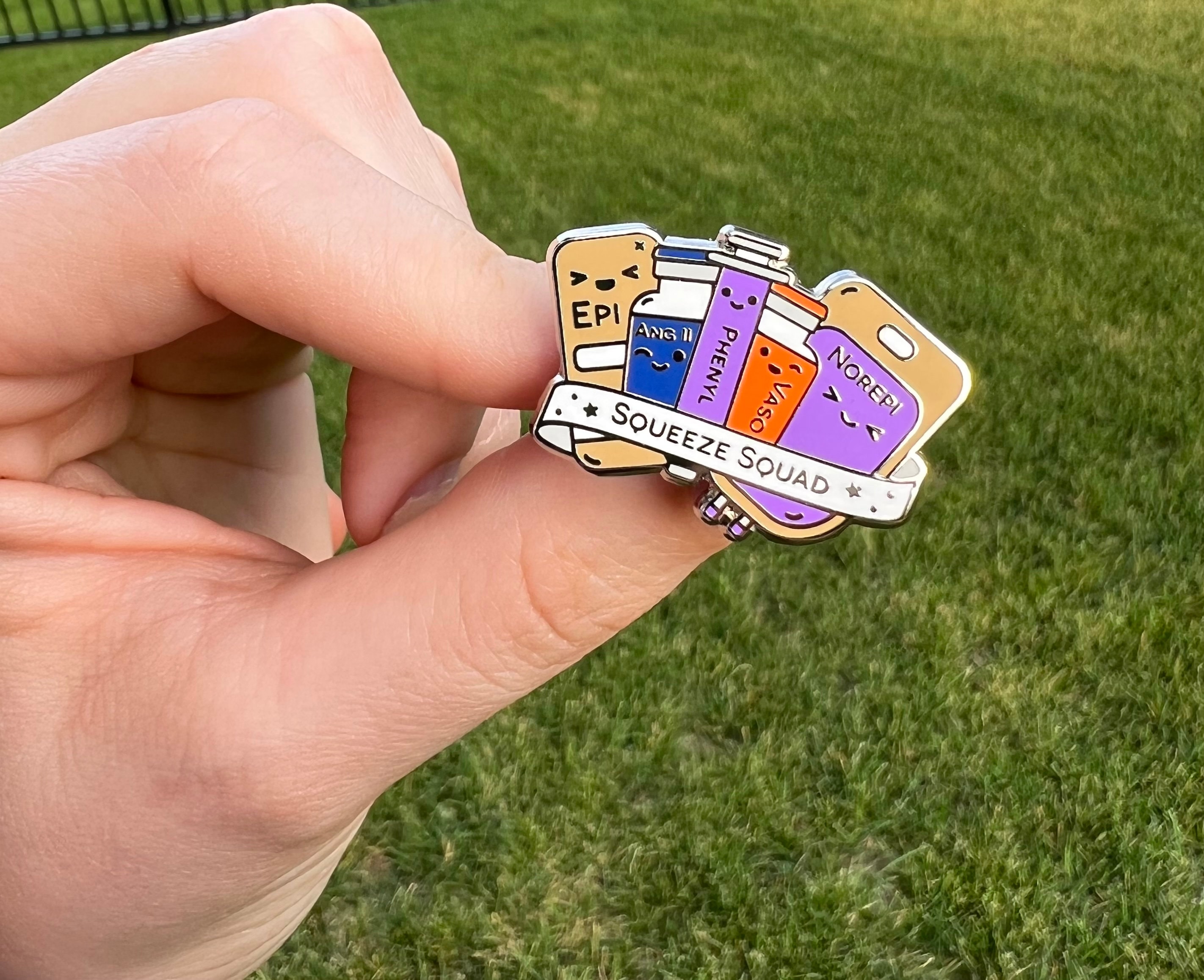 Squeeze Squad Vasopressors - Hard Enamel Pin, Cute Medical Nurse ...