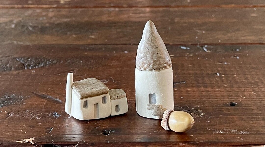 Set of 2 Handmade Tiny Ceramic Sand Roof Trullo House, Decorative ...