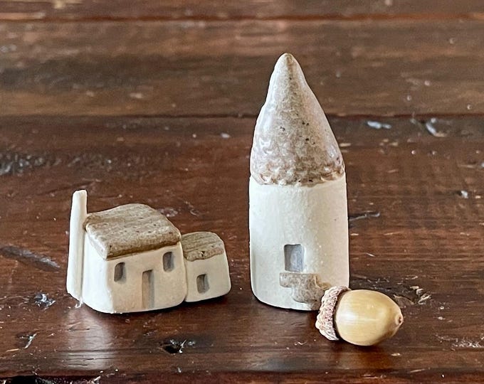 Set of 2 Handmade Tiny Ceramic Sand Roof Trullo House, Decorative ...