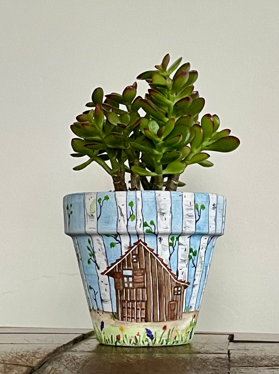 Hand Painted Terracotta Pot: Aspen Cabin Watercolor Planter - Etsy