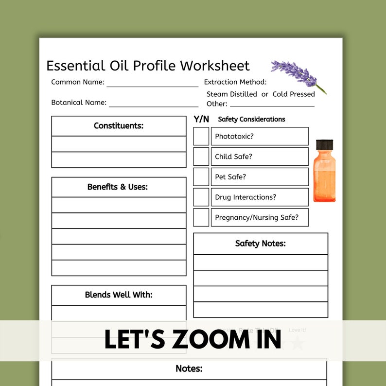 Essential Oil Profile Worksheet: Printable Data Sheet (PDF) - Etsy