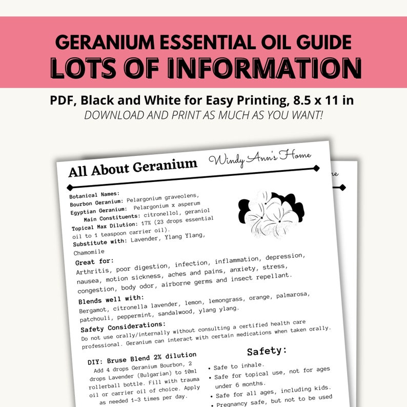 Geranium Essential Oil Reference Guide, Cheat Sheet, Data Sheet ...