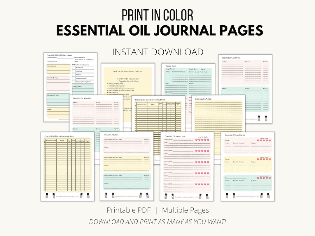 Essential Oil Journal Pages: Inventory, Recipes, Blends (PDF) - Etsy