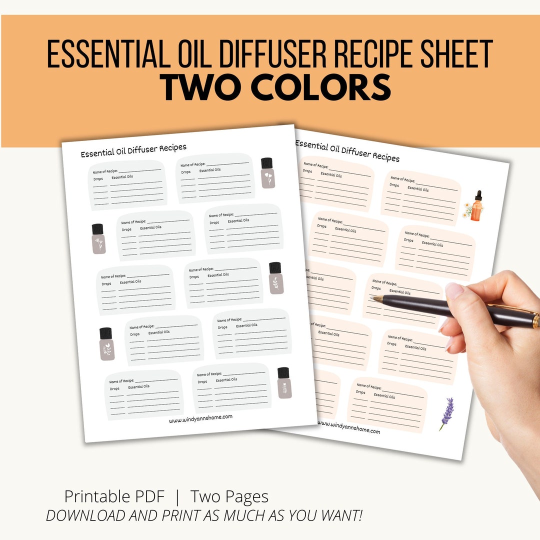 Essential Oil Diffuser Blend Recipe Sheet - Recipe Card - Essential Oil ...