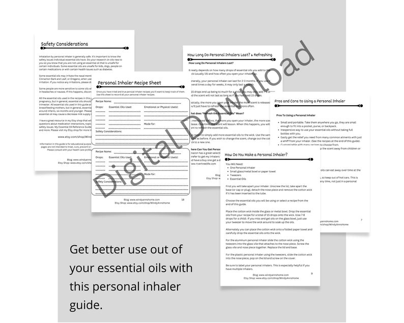 Essential Oil Personal Inhaler Guide Digital Download Guide for Nasal ...