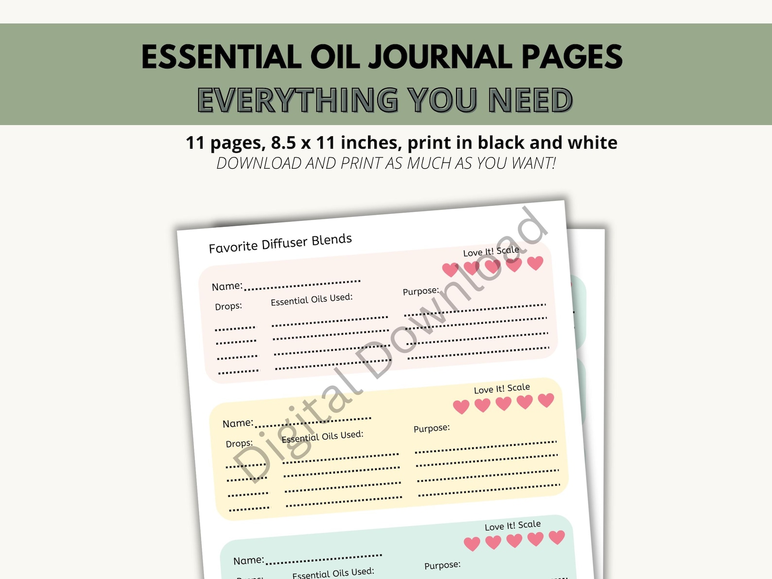 Essential Oil Journal Pages: Inventory, Recipes, Blends (PDF) - Etsy