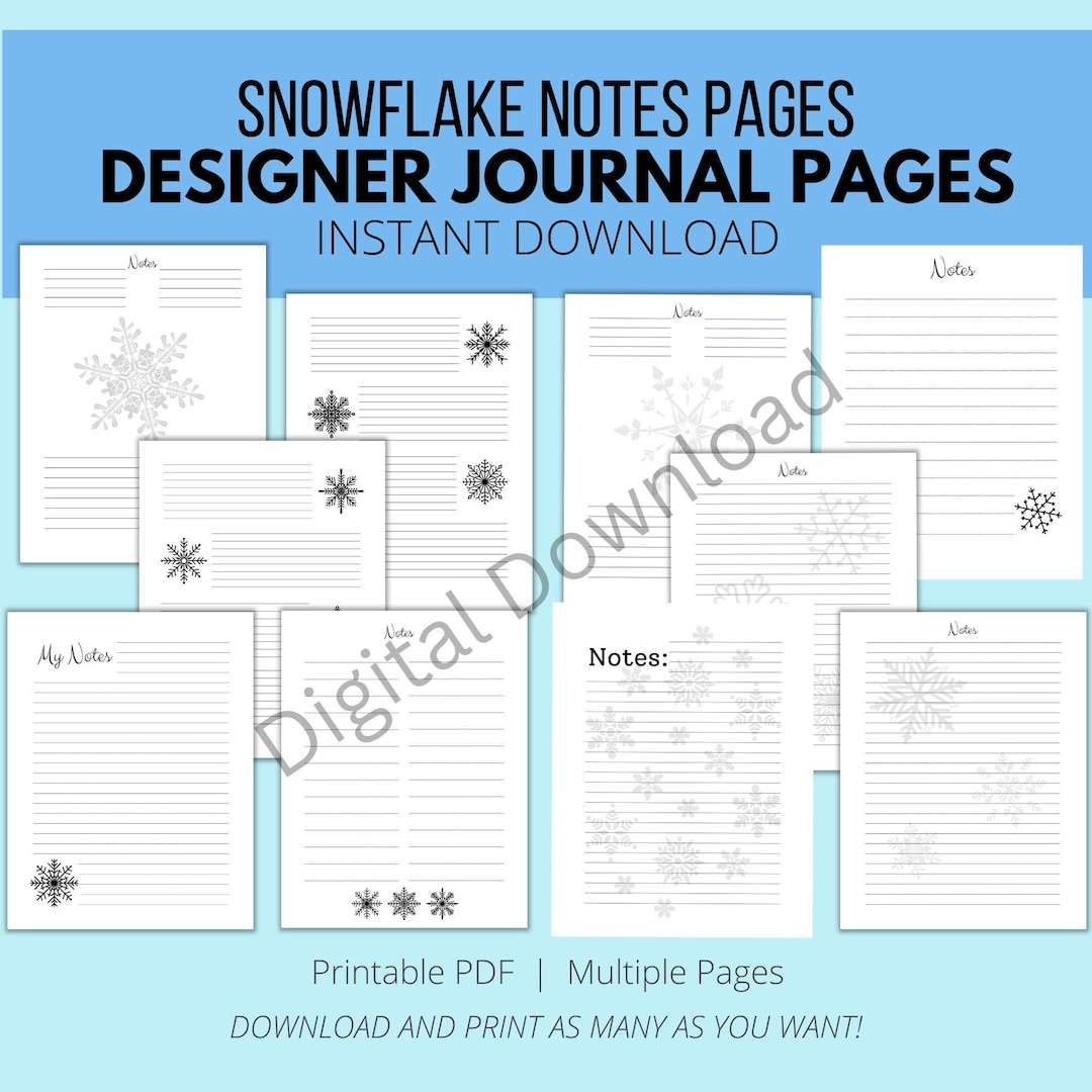 Snowflake Lined Notebook Paper Stationary Notes Pages Journal Pages ...