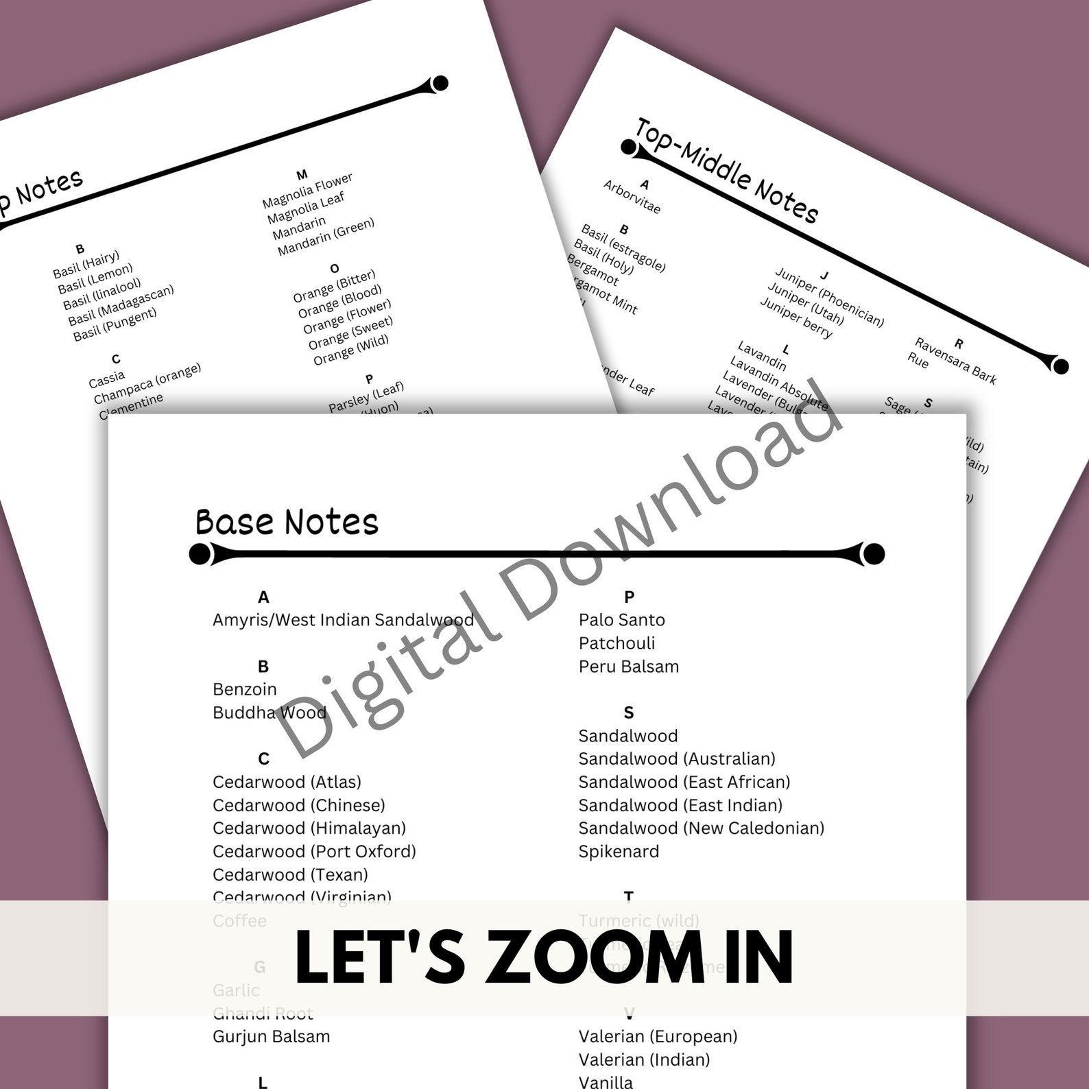 List of Essential Oil Notes for Blending- Blending Worksheets - Digital ...