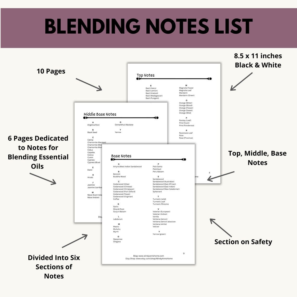 List of Essential Oil Notes for Blending- Blending Worksheets - Digital ...