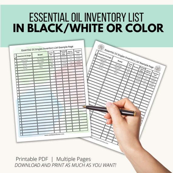 Essential Oil Inventory Sheet Essential Oil Printable 8.5 X - Etsy