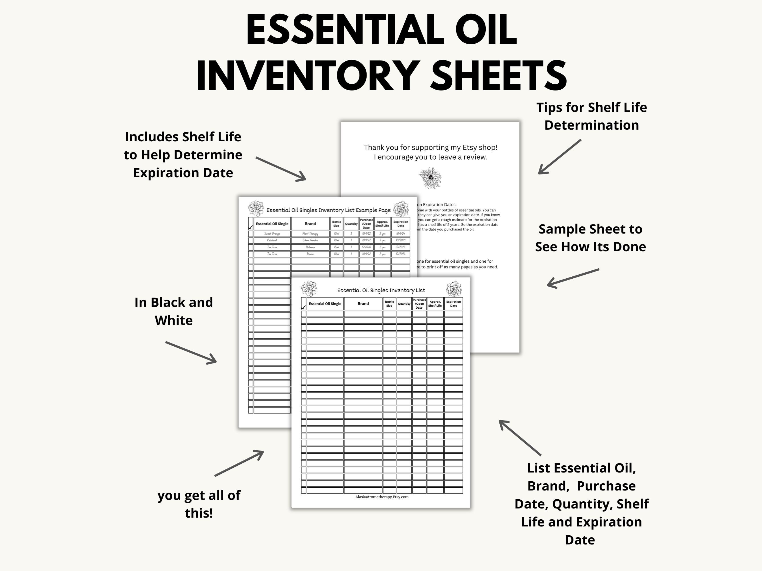 Essential Oil Inventory Sheet: Printable Tracker (color & B/W) (digital ...