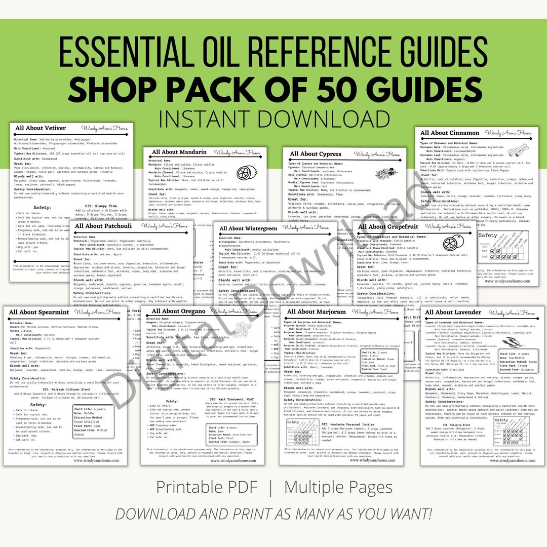 Essential Oil Reference Guide: Aromatherapy Cheat Sheet (digital ...