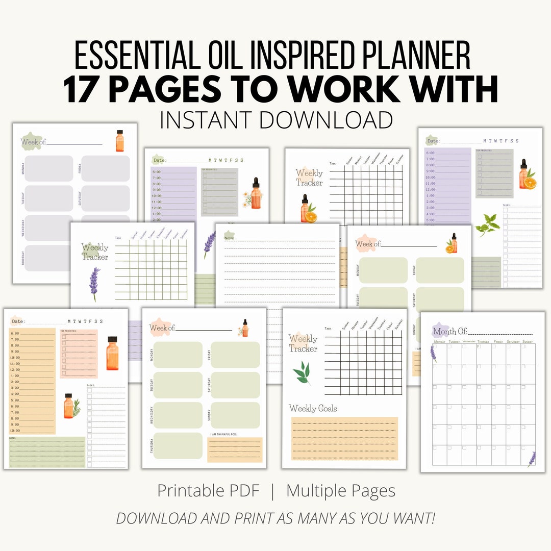 Cute Essential Oil Bottle Printable Planner, A4, A5, Letter, Half Size ...