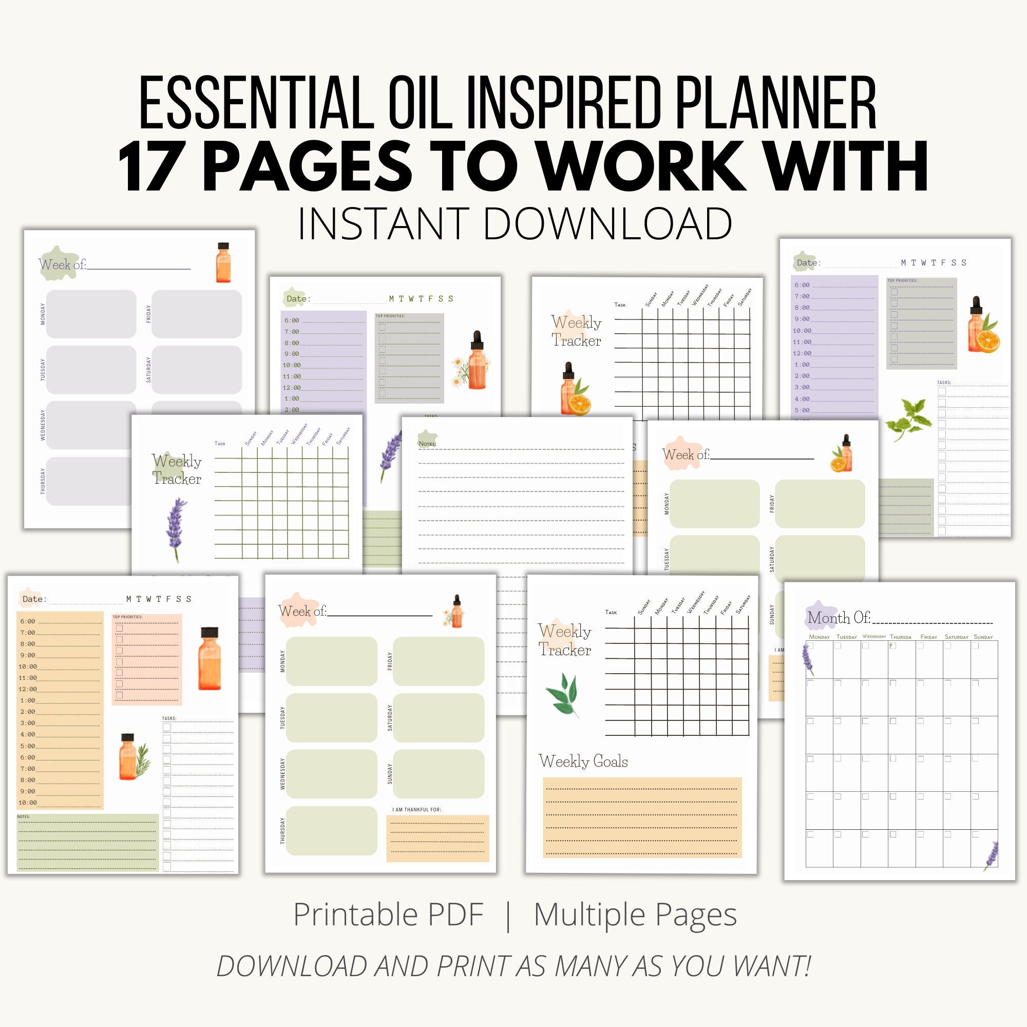 Cute Essential Oil Bottle Printable Planner, A4, A5, Letter, Half Size ...