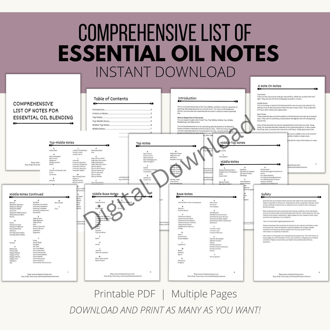 List of Essential Oil Notes for Blending- Blending Worksheets - Digital ...