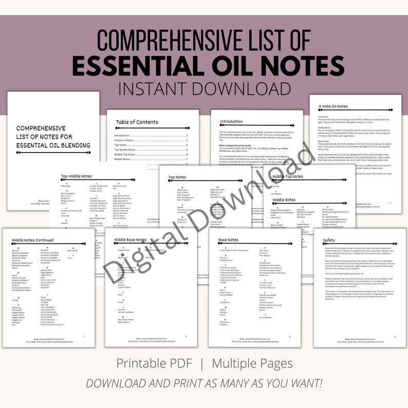 List of Essential Oil Notes for Blending- Blending Worksheets - Digital ...