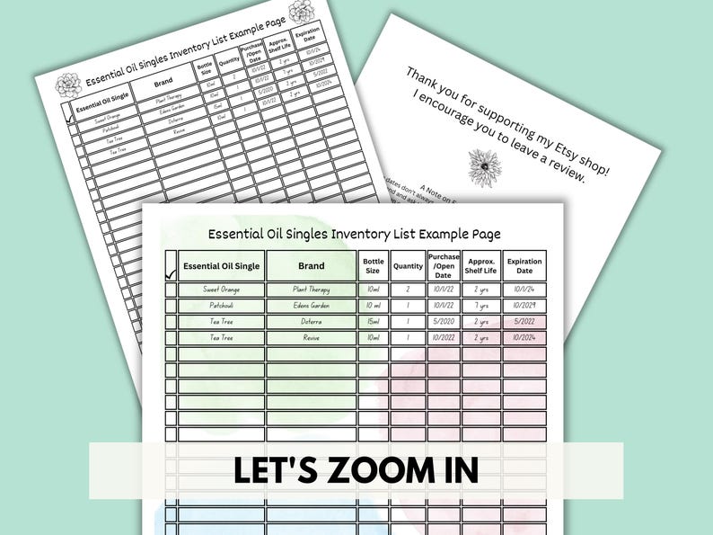 Essential Oil Inventory Sheet: Printable Tracker (color & B/W) (digital ...