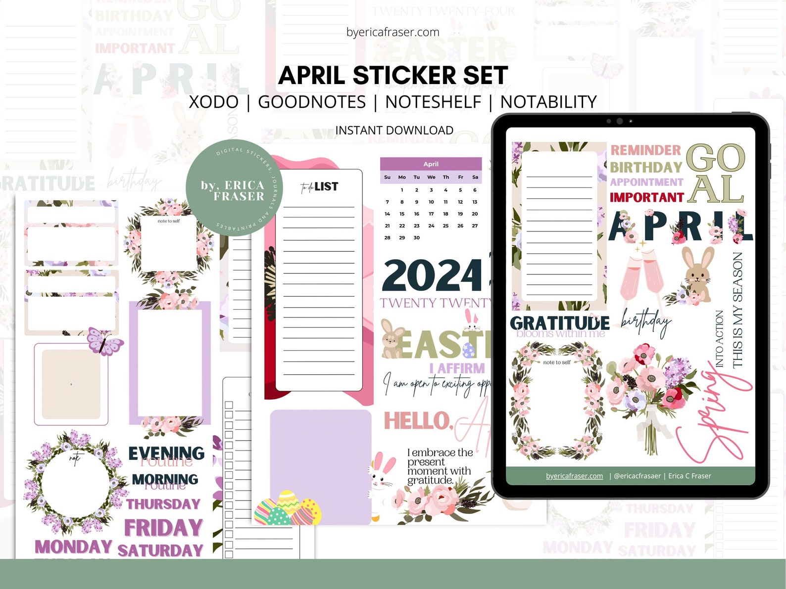 April Planner Stickers | Spring Digital |spring Themed Stickers ...