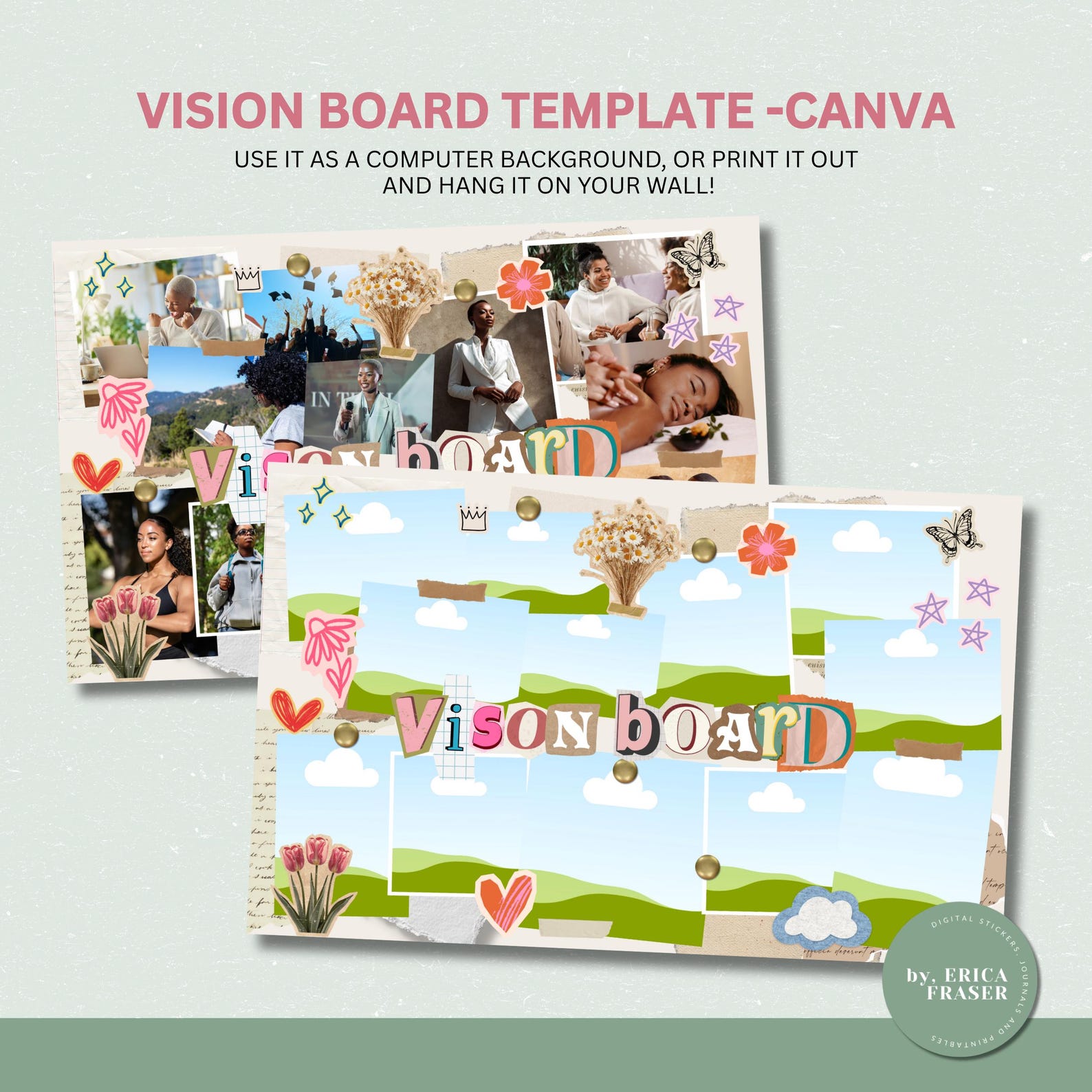 Printable Vision Board Template, Customizable CANVA Layout (digital ...