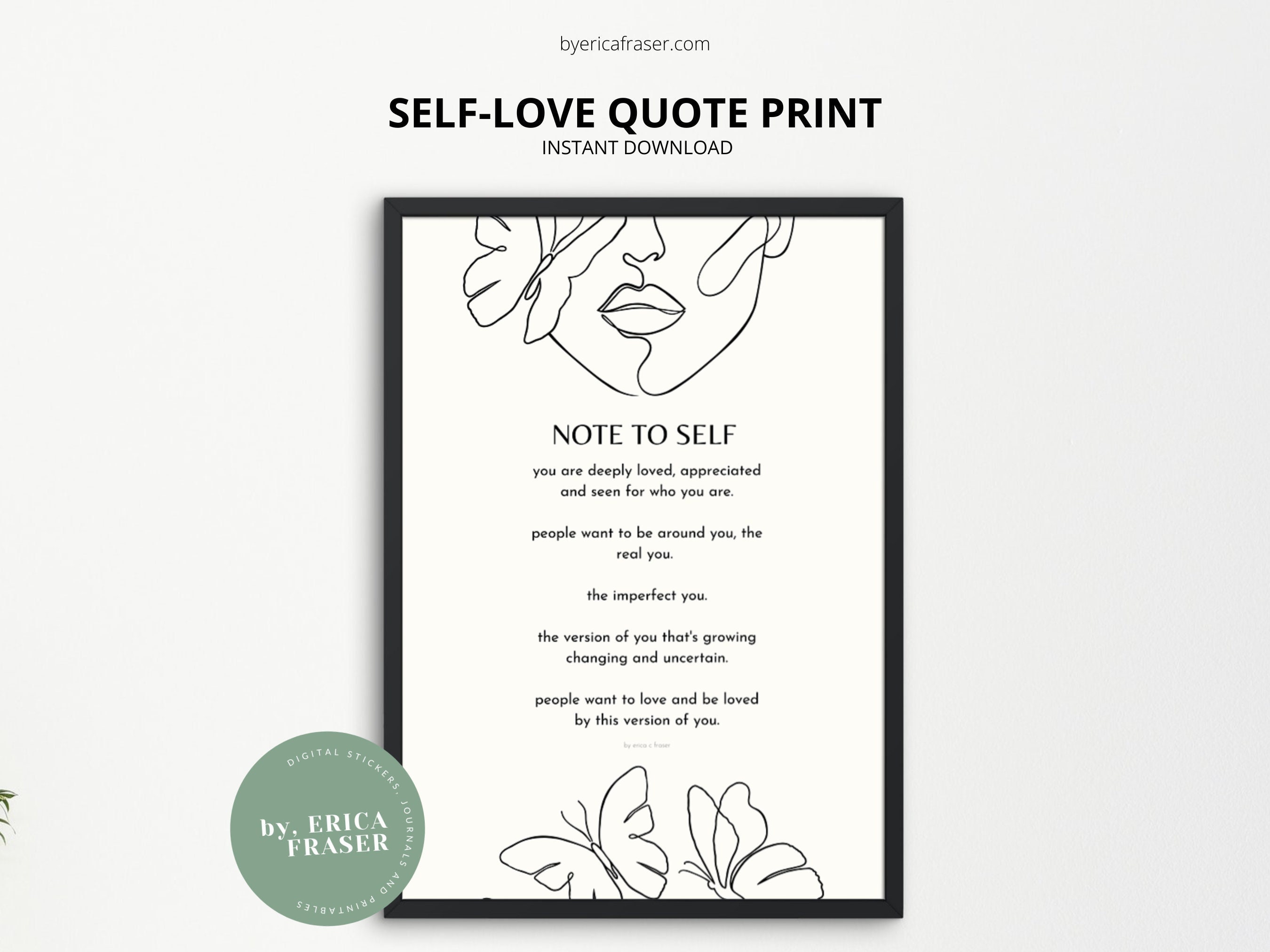 Love Yourself Line Art Print | Affirmation Wall Art| Inspirational Art ...